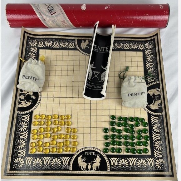 Games | Vintage Pente Roll Up Board Game Red Tube 2 Sets Glass Jewels ...